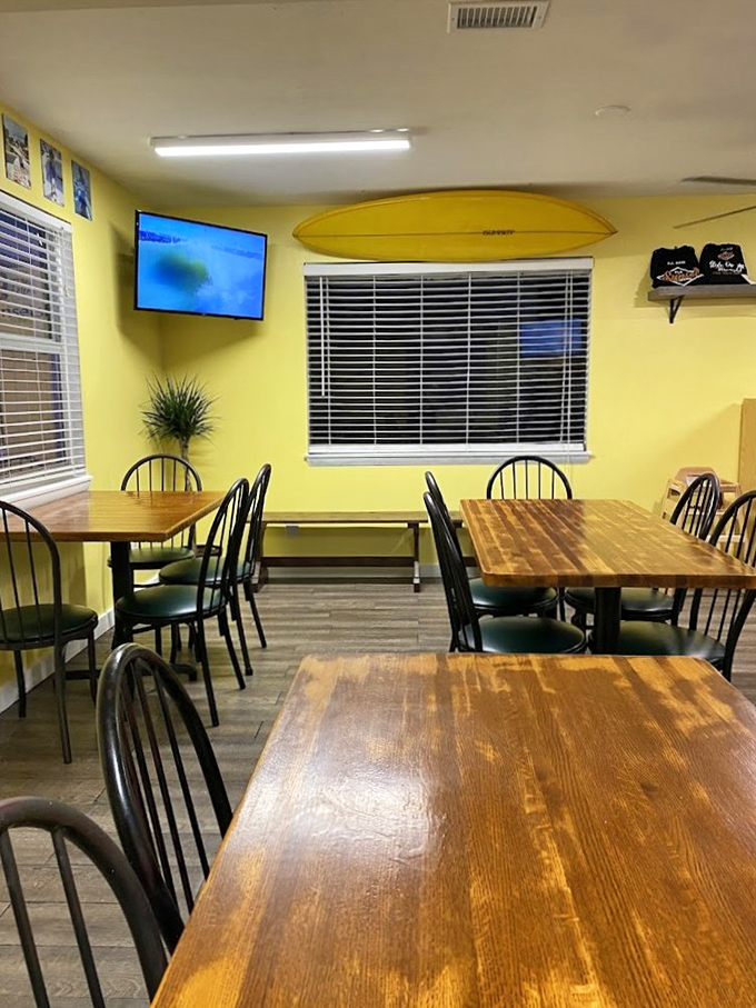 Surfboard overhead, wooden tables below &ndash; dining quarters that capture Florida's laid-back coastal spirit without a hint of pretension.