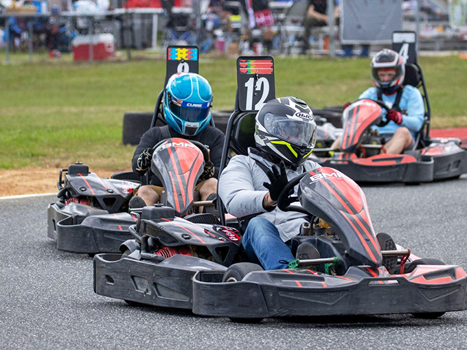Serious faces behind the visors reveal the concentration required to master Bushnell's track &ndash; these aren't your average Sunday drivers out for a cruise.
