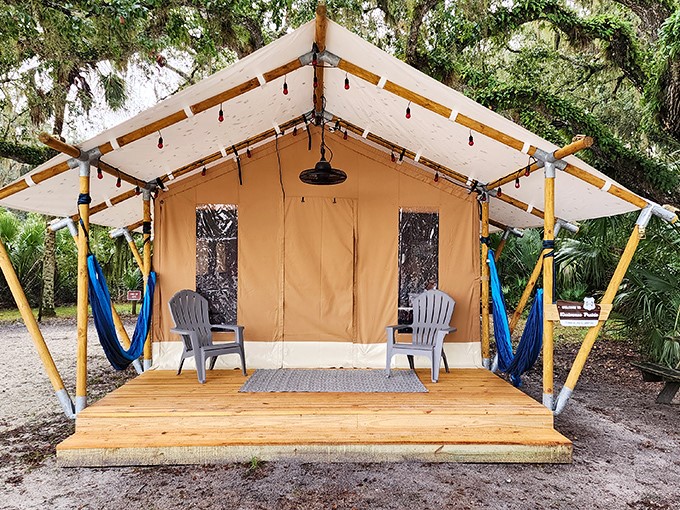 Glamping goes celestial at Kissimmee Prairie's eco-tents. All the comfort you need while keeping the stars within reach.