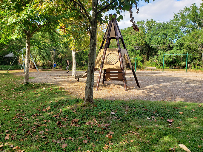 Even the playground honors nature's design, offering kids a chance to burn energy between wildlife encounters.