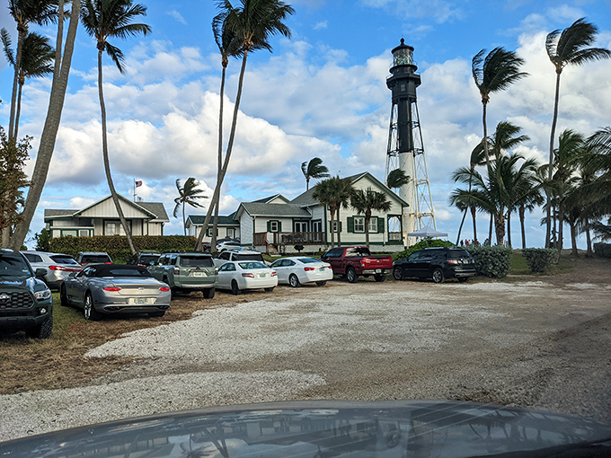 We&rsquo;ve arrived! The impressive Hillsboro Inlet Lighthouse dominates this classic Florida landscape, surrounded by charming buildings and swaying palms.