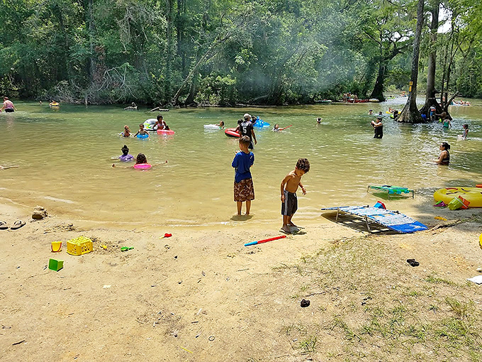 Spring Creek's sandy beach area offers the perfect launching point for family adventures on the water.