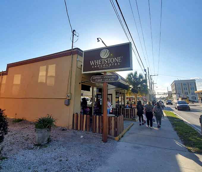 The cozy storefront of Whetstone invites you to step inside and taste chocolate made the traditional way for generations.