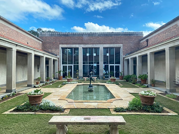 The courtyard's reflecting pool mirrors the sky, creating twice the beauty in half the space &ndash; architectural genius at work.