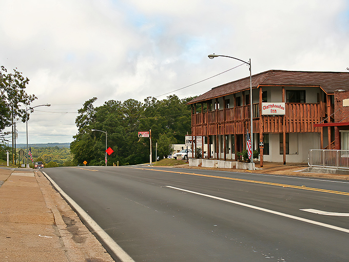 Downtown view reveals a quiet main street where the pace of life moves slower than molasses on a January morning.