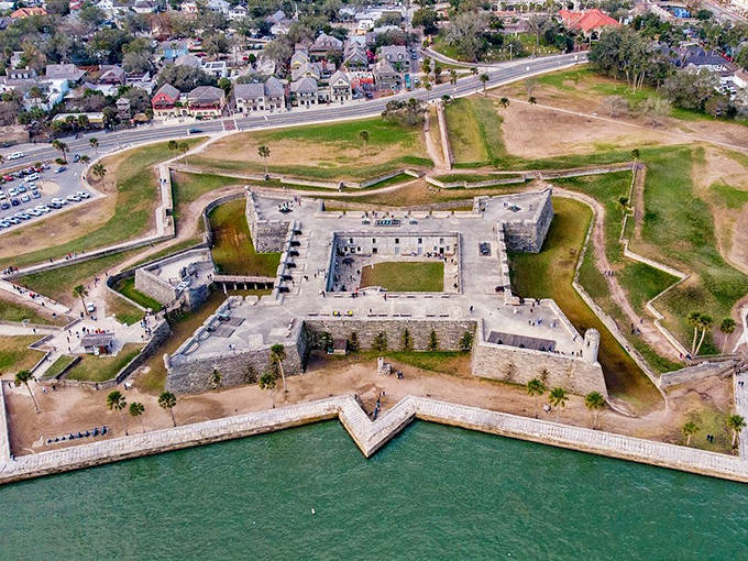 This bird's-eye view showcases the Castillo's strategic position overlooking Matanzas Bay &ndash; prime waterfront real estate with a serious attitude.