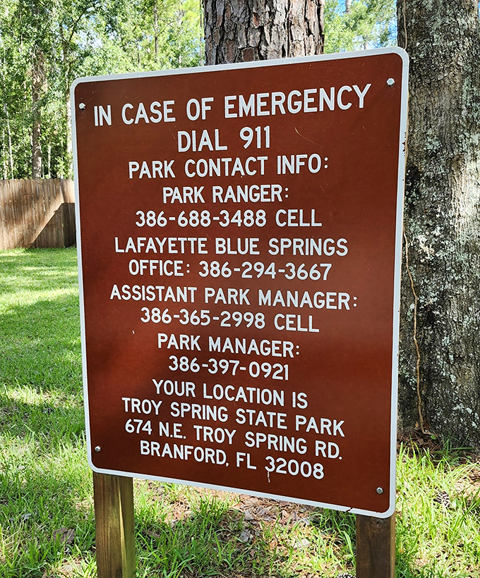The emergency contact list that reminds you you're truly in the wilderness &ndash; where cell service is as rare as a quiet toddler.