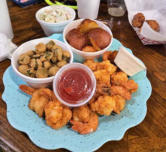 The fried shrimp platter is a crispy, golden masterpiece that proves Florida knows how to treat its Gulf treasures right.