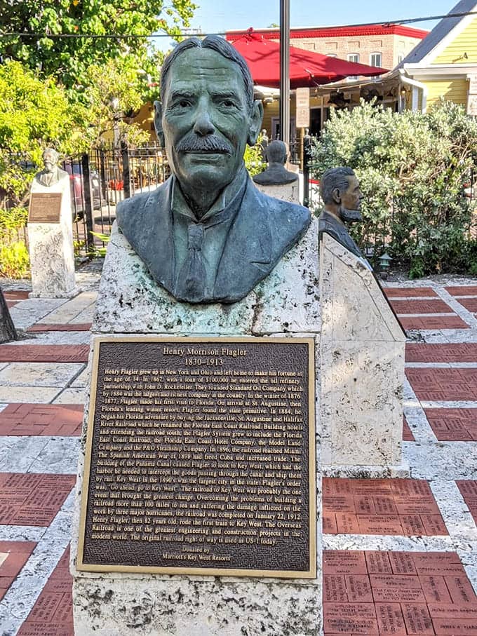 Henry Morrison Flagler's stern bronze gaze reminds visitors that Key West's railroad connection was basically the 1900s version of going viral.