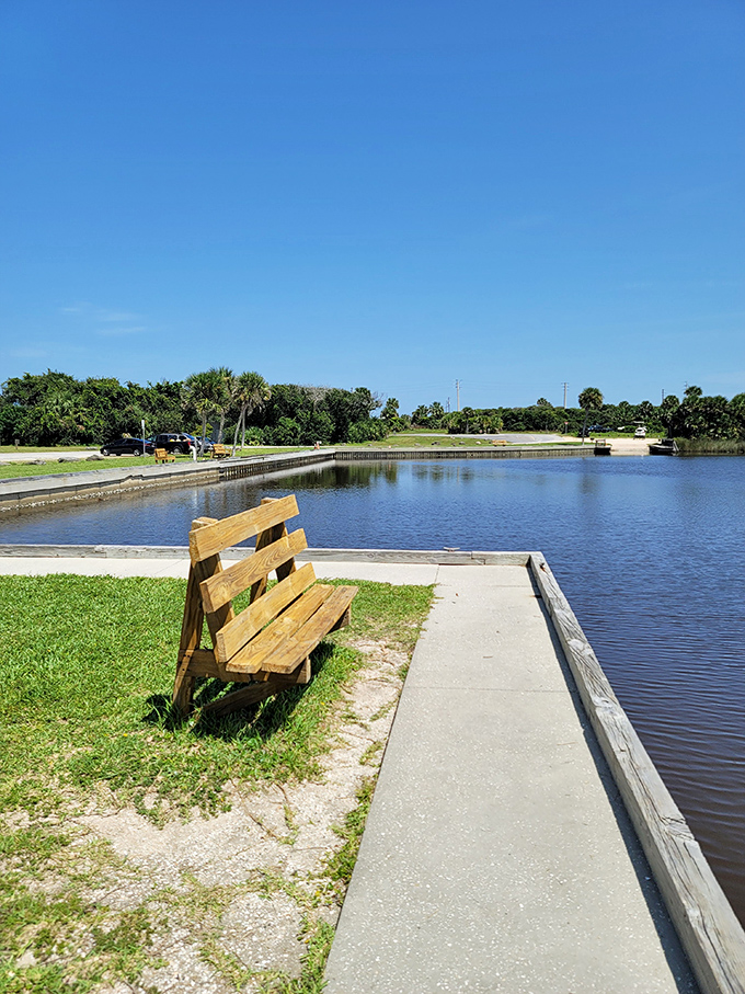 Contemplation station: this simple bench offers front-row seats to nature's aquatic theater, no ticket required.