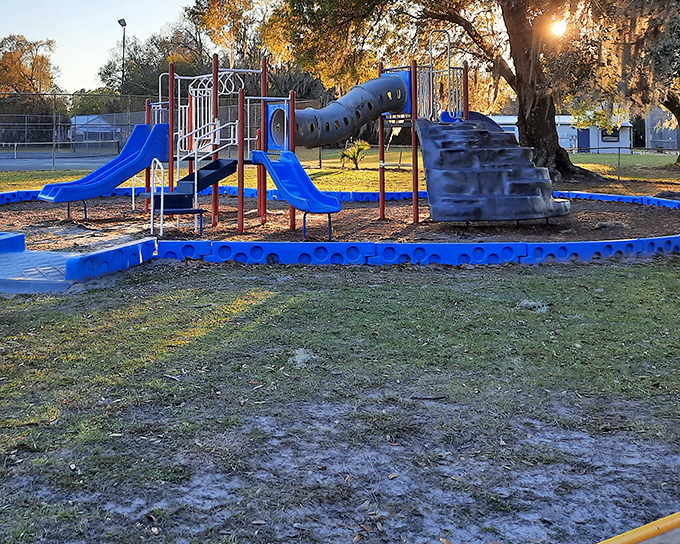 Storybook Park offers a splash of primary colors against Florida's natural palette, where childhood imagination meets good old-fashioned outdoor play.