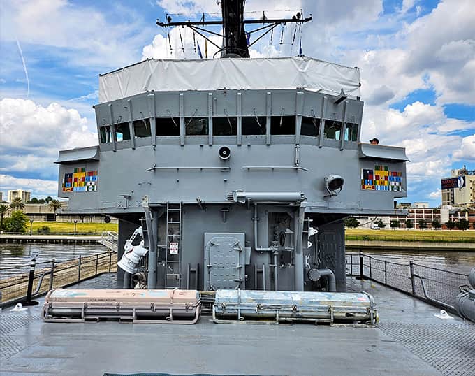 The outdoor bridge area features communication equipment and observation posts where watchful eyes scanned for threats constantly.