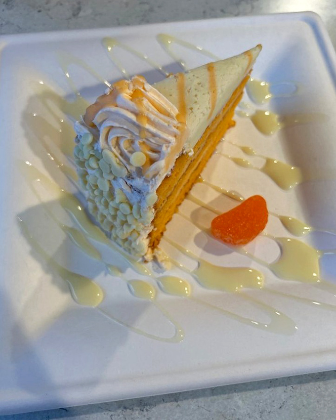 Orange creamsicle cake that somehow captures childhood nostalgia while being sophisticated enough to pair with a good Chardonnay.