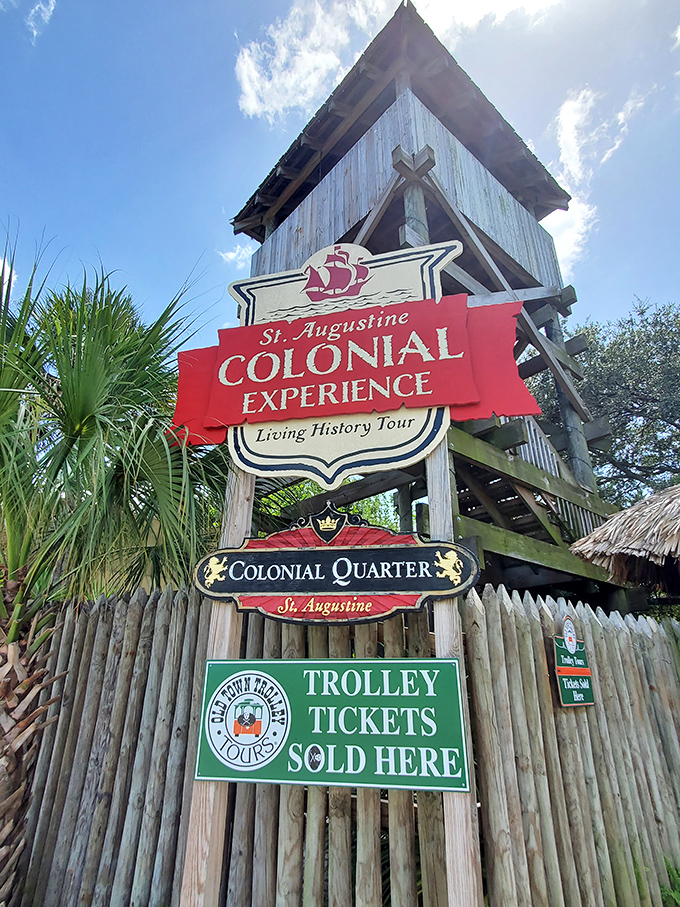 Colonial Quarter signage &ndash; because even time travelers need directions. GPS of yesteryear, minus the "recalculating" voice.