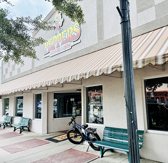 The waiting area features benches that have supported many hungry souls dreaming about the fajitas they're about to devour in approximately five minutes.