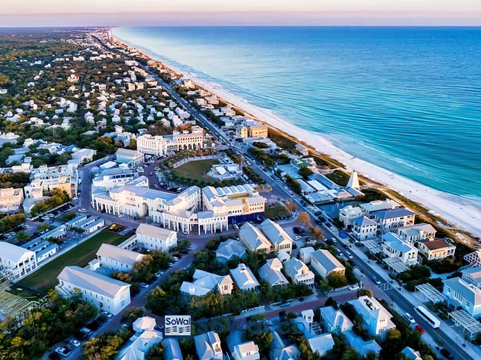 White-roof perfection! Seaside nestles between emerald forest and turquoise Gulf like perfectly arranged seashells.