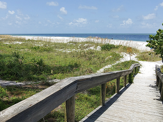 Where sea oats dance in the breeze, creating nature's version of a velvet rope between civilization and sanctuary.