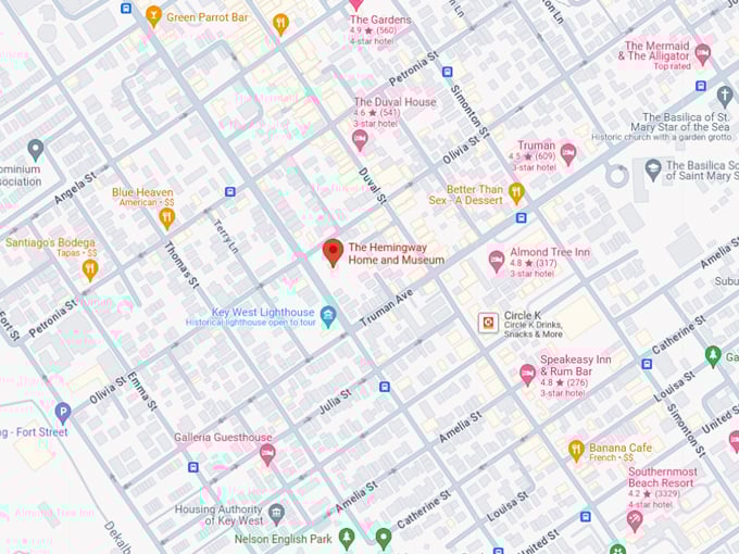the hemingway home and museum 10 map
