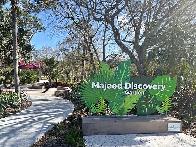 The entrance to Majeed Discovery Garden welcomes families into a world where learning and play blend seamlessly among native Florida plantings and thoughtful design.