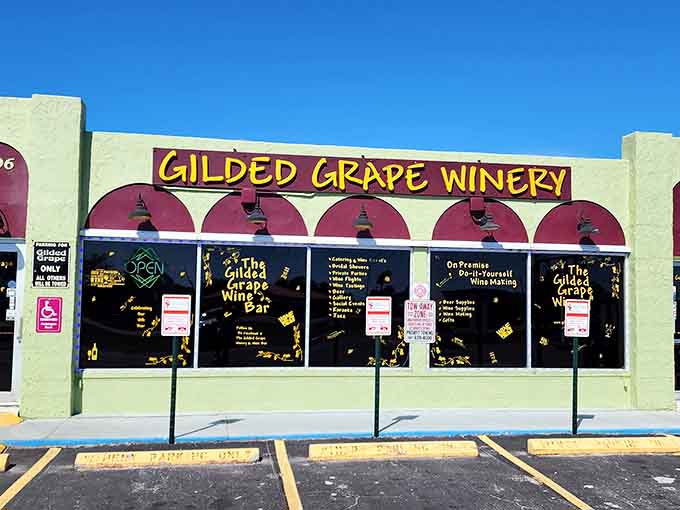 Strip mall exterior meets wine country dreams at this Port Charlotte gem that proves you can't judge a winery by its parking lot.