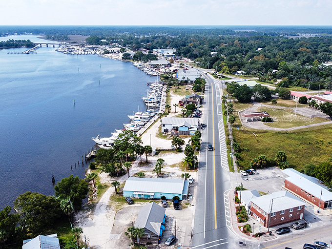 Carrabelle's waterfront stretches like a painter's dream – boats bobbing gently while pelicans survey their domain from weathered pilings.