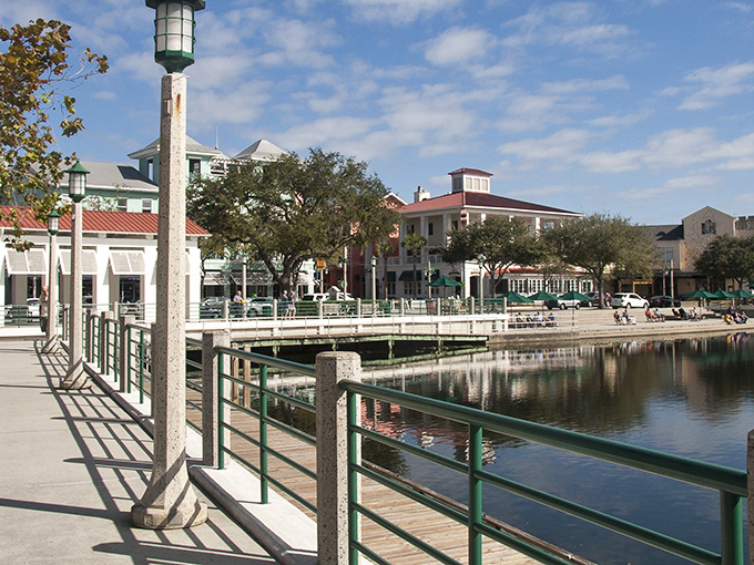 Celebration's waterfront promenade invites visitors to slow down and savor Florida's version of small-town perfection.