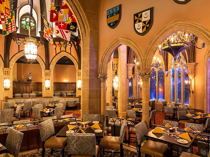 Step into a fairy tale at Cinderella's Royal Table, where stone arches and regal elegance transform dining into an enchanted experience.