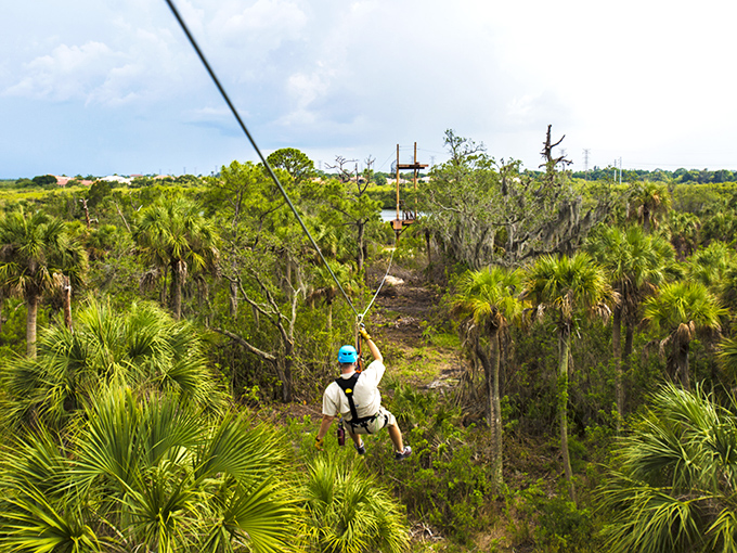 Soaring through Florida's lush canopy, this zipline adventure offers a bird's-eye view that makes ordinary tourists look like they're doing vacation all wrong.