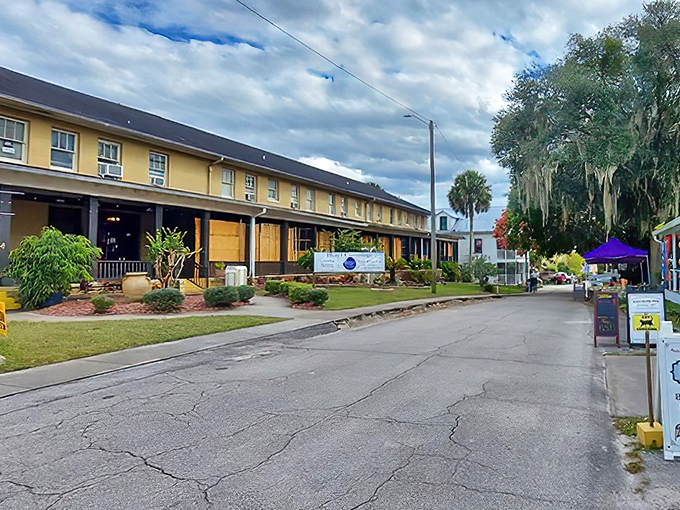 The golden-hued buildings of Cassadaga stand sentinel against Florida's moody skies, like portals between worlds waiting to be opened.