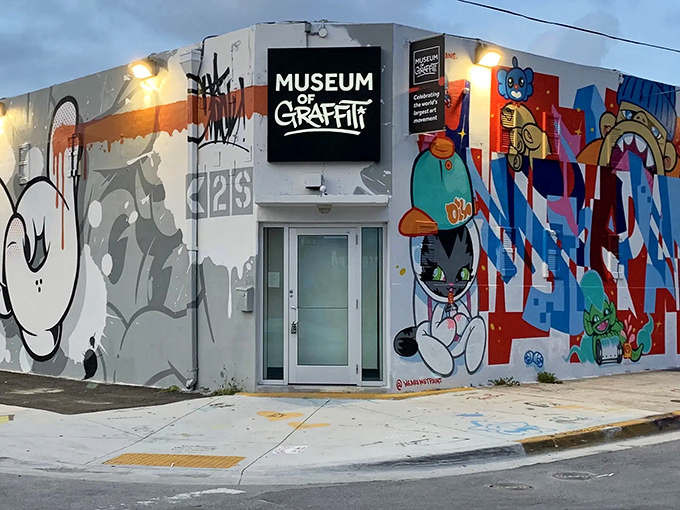 Exterior: The Museum of Graffiti announces itself with a riot of color and character, like Miami's most flamboyant business card splashed across Wynwood's urban canvas.