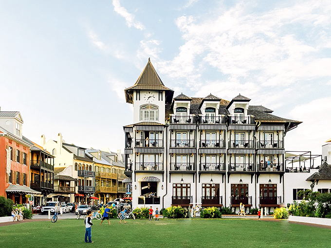 The Pearl Hotel stands majestically against the Florida sky, its black-and-white awnings flirting with the coastal breeze.