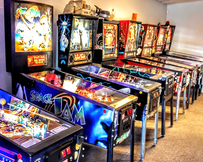 The vibrant facade of Fernandina Beach Pinball Museum beckons players with promises of nostalgic thrills and silver ball adventures.
