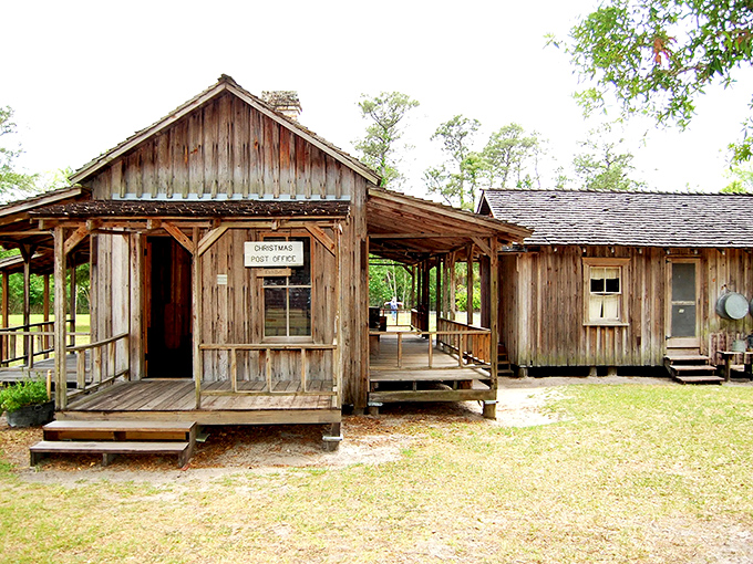 Weathered wooden walls tell silent stories at Fort Christmas Historical Park, where Florida's frontier past comes alive in rustic, sun-dappled splendor.