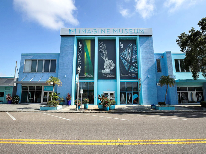 The striking blue facade of Imagine Museum stands out in downtown St. Petersburg like a sapphire in Florida's cultural crown.