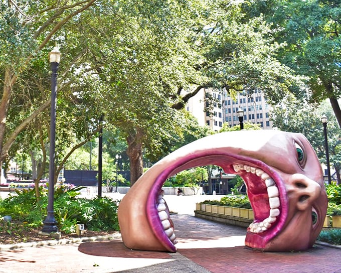 The infamous giant head sculpture welcomes visitors with its gaping maw &ndash; possibly the most unusual park entrance in Florida. Walk through if you dare!