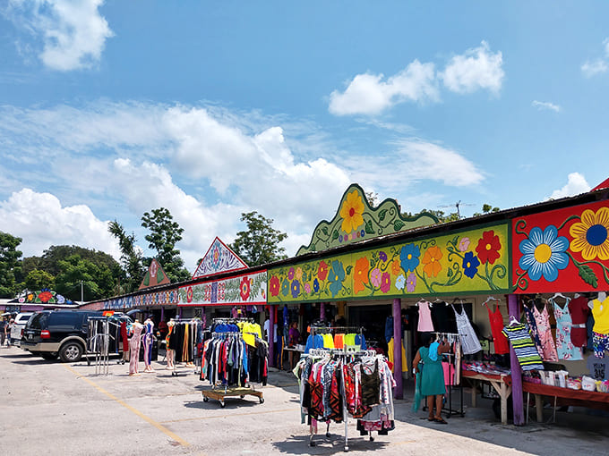 A kaleidoscope of colors greets visitors at this vibrant marketplace, where every stall promises a new discovery and unexpected treasure.