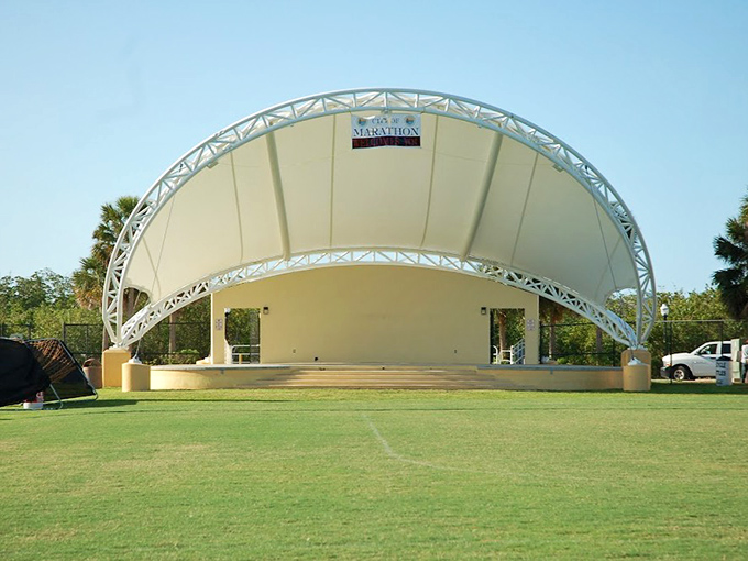 Marathon Community Park The sleek amphitheater stands ready for action, its curved white canopy like a sail catching the Florida breeze and community spirit.