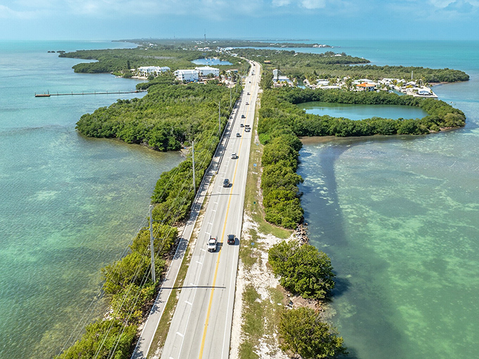Marathon's stunning aerial view showcases the perfect marriage of turquoise waters and lush islands, connected by the engineering marvel of the Overseas Highway.