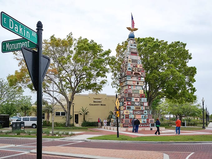 The Monument of States stands proudly at the intersection of Monument and Dakin Avenues, a colorful tower of American unity hiding in plain sight.