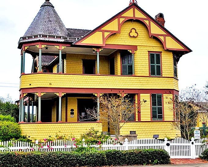 The sunshine-yellow Pritchard House stands like a Victorian exclamation point in Titusville, its fish-scale shingles and crimson trim practically winking at passersby.