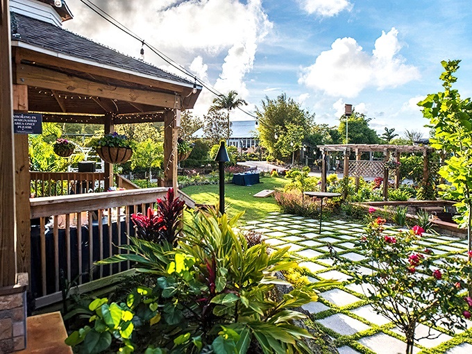 A verdant paradise where stress goes to die &ndash; Rockledge Gardens' main area combines lush plantings with inviting pathways for botanical bliss.