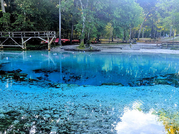 Welcome to paradise: Ruth B. Kirby Gilchrist Blue Springs State Park's entrance sign promises natural wonders beyond.