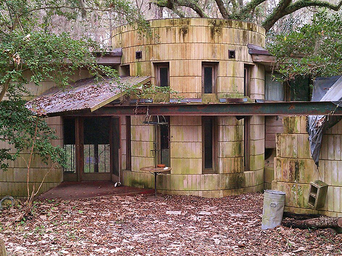 Nature slowly reclaims what Wright surrendered to the elements – a wooden fortress standing defiant against time's persistent march.