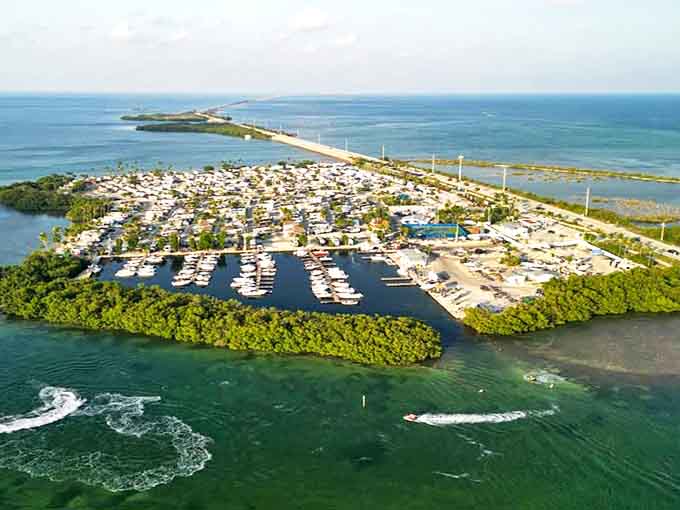From above, Sunshine Key looks like someone designed an RV resort in a video game with unlimited budget and zero constraints from reality.