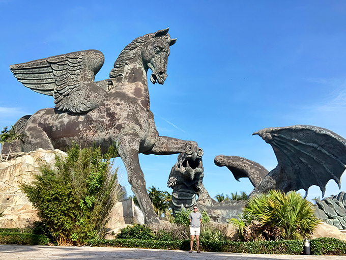 Pegasus and Dragon: Epic mythology comes to life as the massive winged horse rears up against its scaly adversary. Florida's answer to Mount Olympus!