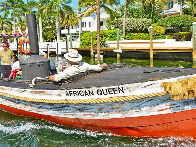 The African Queen glides through Key Largo's waters, her weathered charm and Hollywood pedigree turning heads faster than a celebrity sighting.