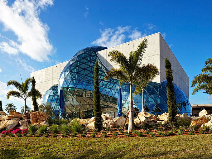 The Salvador Dal&iacute; Museum's iconic glass geodesic "enigma" catches Florida sunlight like a diamond with an identity crisis.