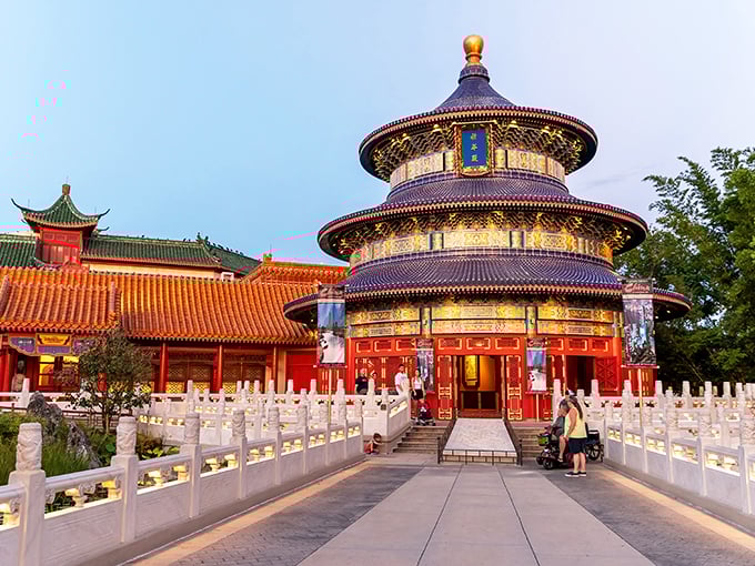 The Temple of Heaven stands majestically against Florida's sky, proving architectural beauty doesn't need a passport to travel across continents.