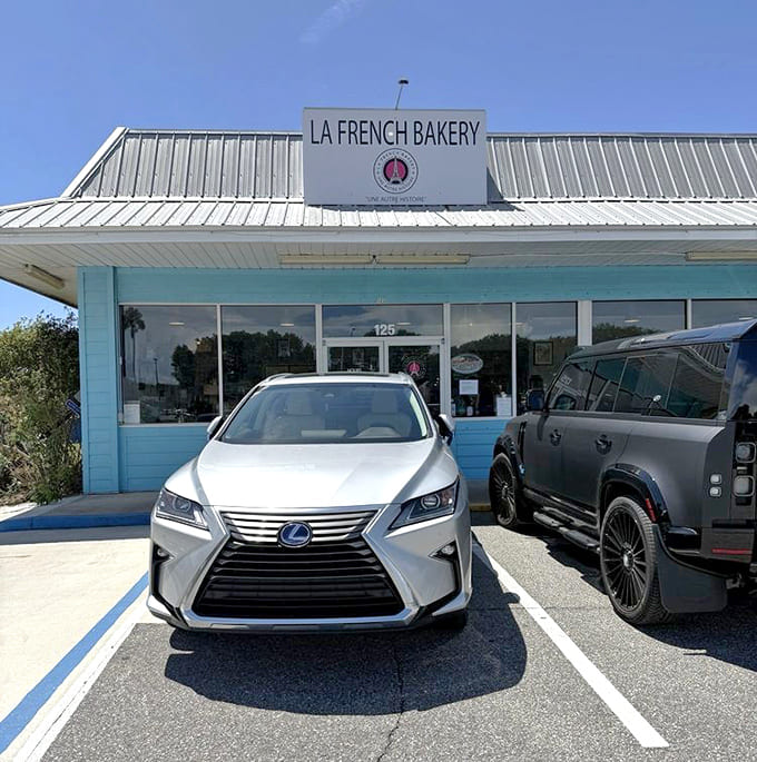 That cheerful turquoise trim isn't just decoration, it's a beacon guiding you toward the best croissants in St. Augustine.