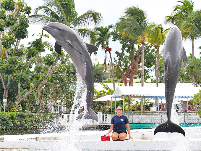 The iconic Theater of the Sea entrance welcomes visitors with its natural limestone formation and cascading waterfall &ndash; Florida Keys nostalgia at its finest.